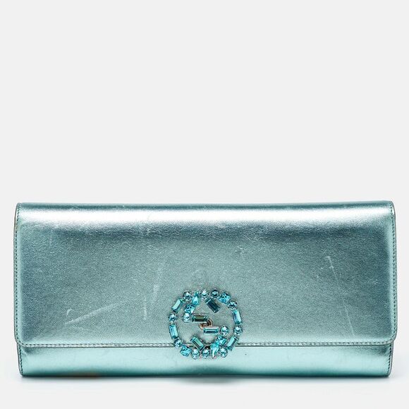 Gucci | Bags | Gucci Metallic Leather Crystal Interlocking G Broadway ...